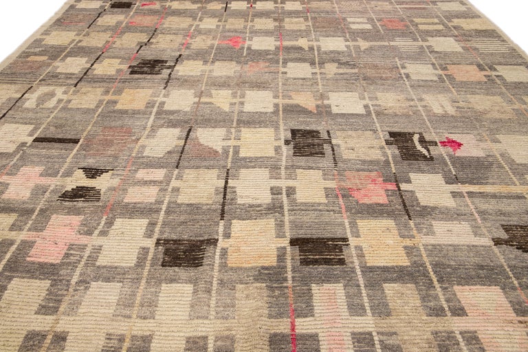 Modern Moroccan Style Handmade Designed Beige Oversize Boho Wool Rug ...