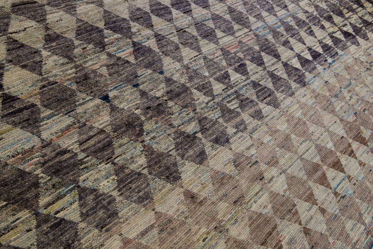 Modern Moroccan Style Handmade Diamond Check Pattern Brown Square Wool ...