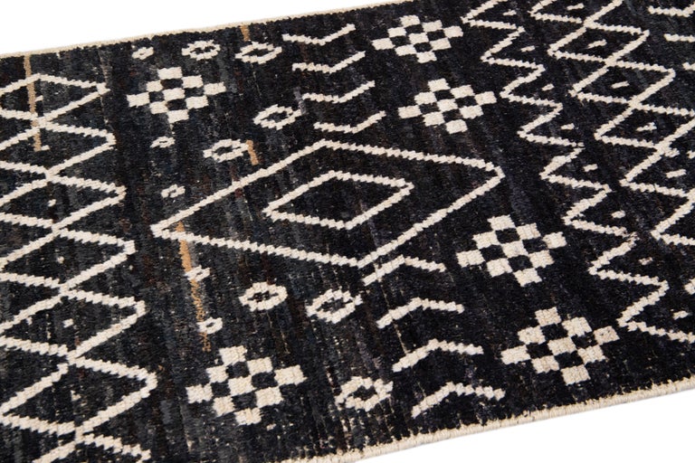 Modern Moroccan Style Handmade Geometric Brown Wool Runner For Sale at ...