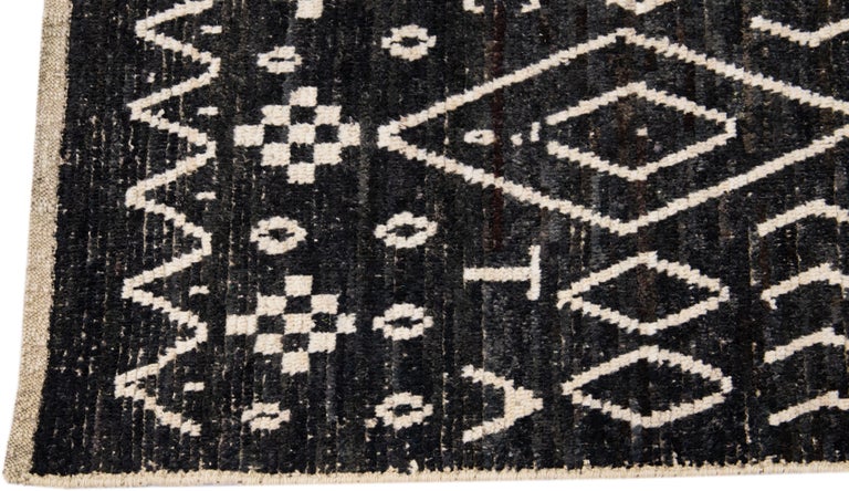 Modern Moroccan Style Handmade Geometric Brown Wool Runner For Sale at ...