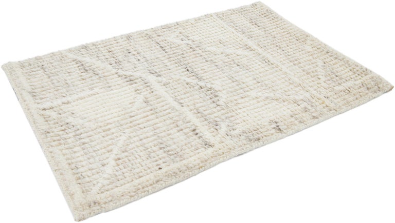 Modern Moroccan Style Handmade Ivory/Beige Custom Wool Rug For Sale at ...