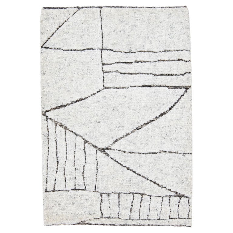 Modern Moroccan Style Handmade Ivory Custom Wool Rug For Sale at 1stDibs