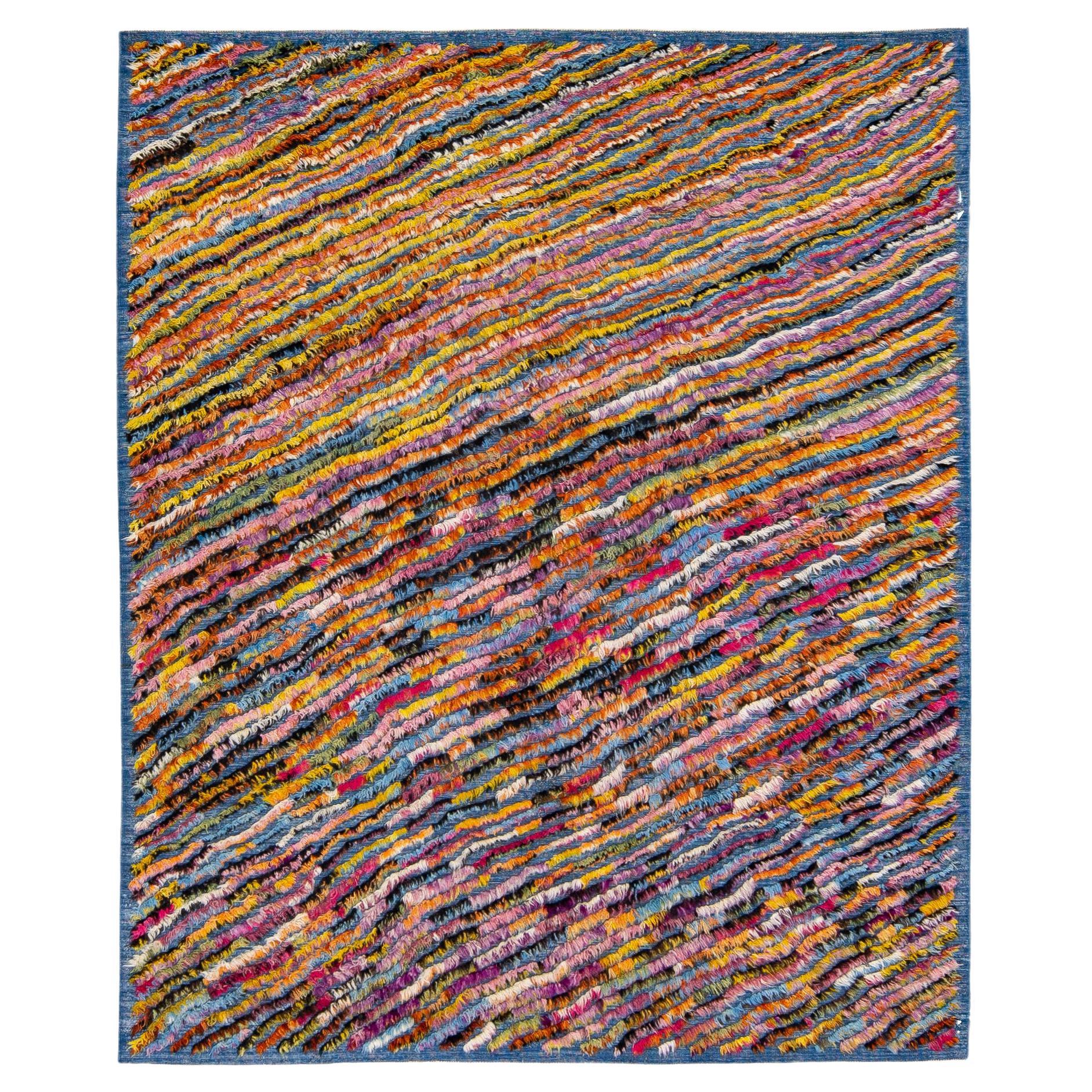 Modern Abstract Moroccan Style Wool Rug Handmade With Multicolor Design ...