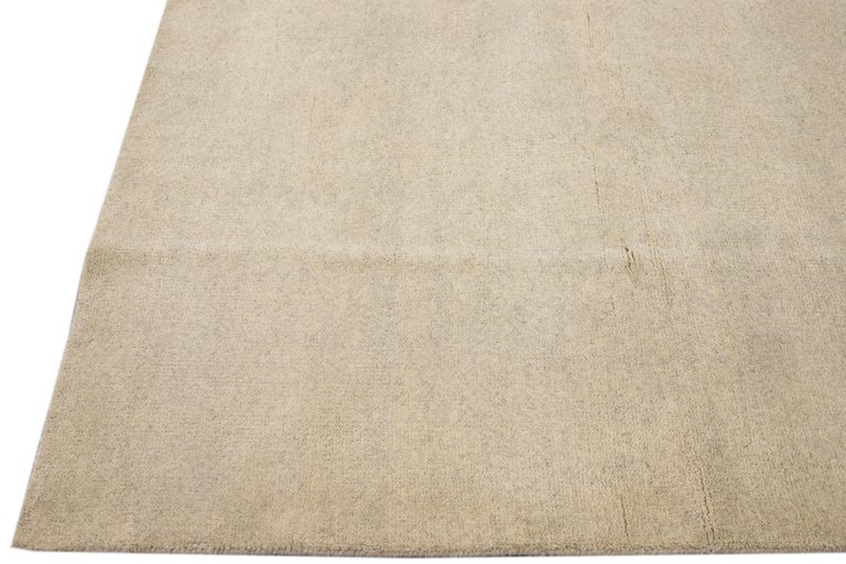 Modern Moroccan Style Handmade Solid Beige Wool Rug For Sale at 1stDibs