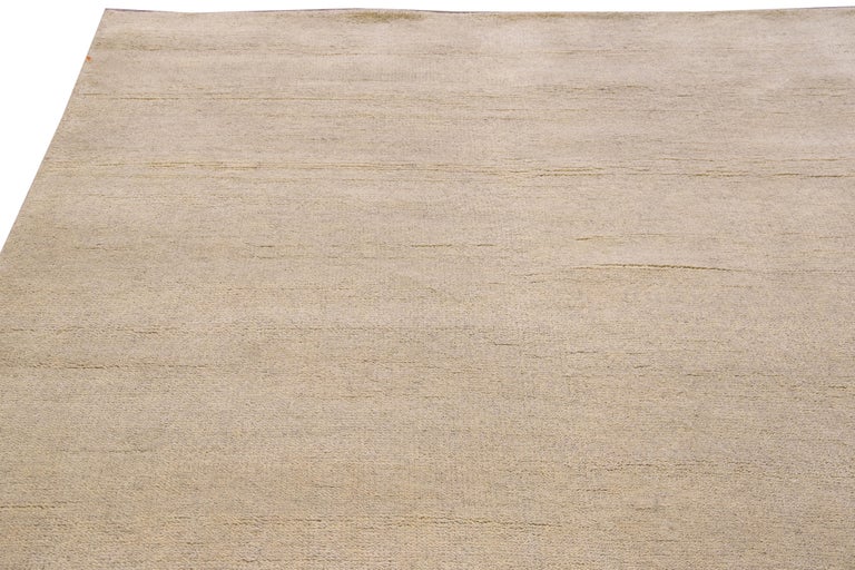 Modern Moroccan Style Handmade Solid Beige Wool Rug For Sale at 1stDibs