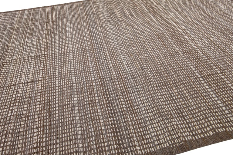 Modern Moroccan Style Handmade Solid Brown Wool Rug For Sale at 1stDibs