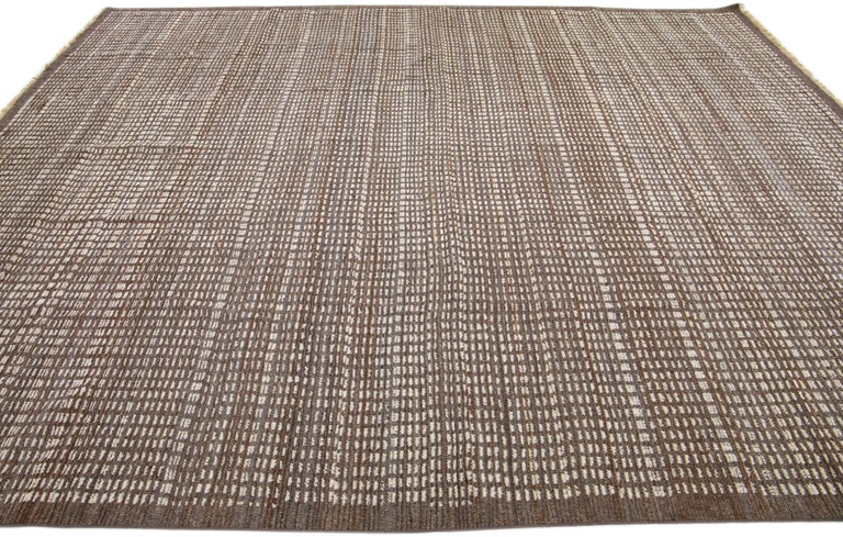 Modern Moroccan Style Handmade Solid Brown Wool Rug For Sale at 1stDibs