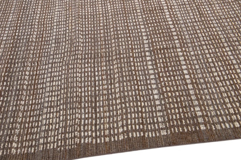 Modern Moroccan Style Handmade Solid Brown Wool Rug For Sale at 1stDibs