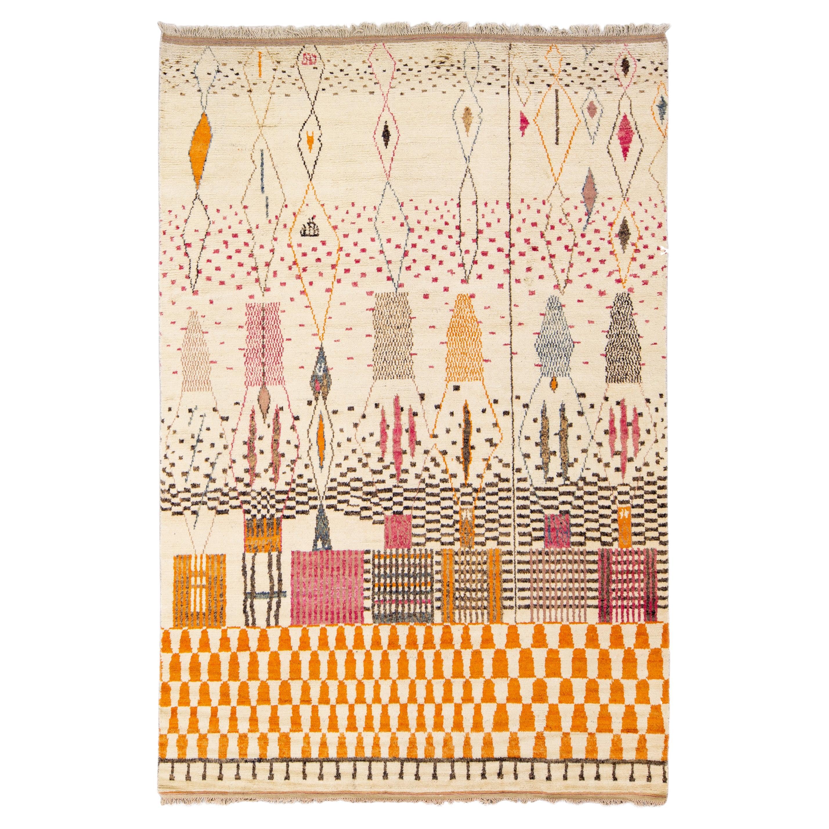 Modern Beige Moroccan Style Handmade Boho Designed Oversize Wool Rug ...