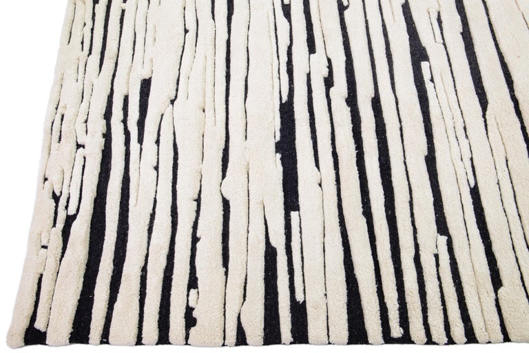 Modern Moroccan Style Ivory and Black Handmade Oversize Wool Rug by ...