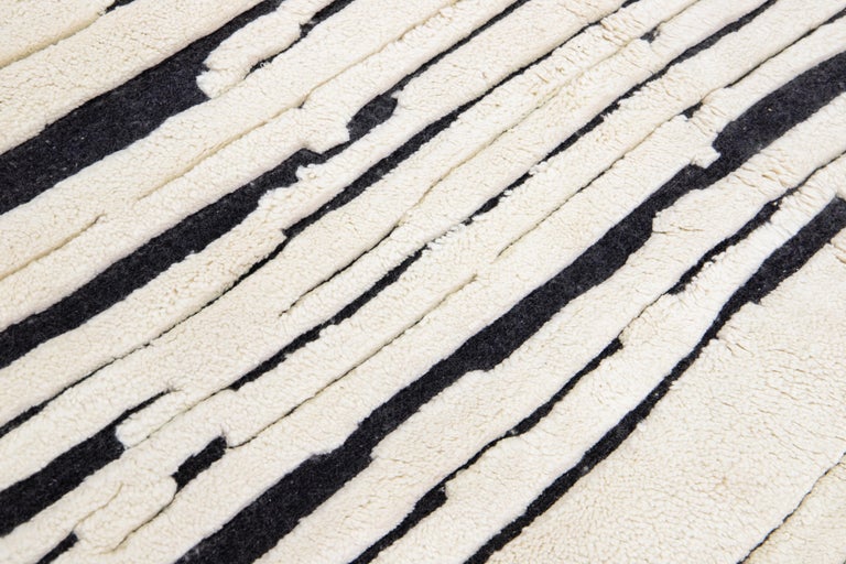 Modern Moroccan Style Ivory and Black Handmade Oversize Wool Rug by ...