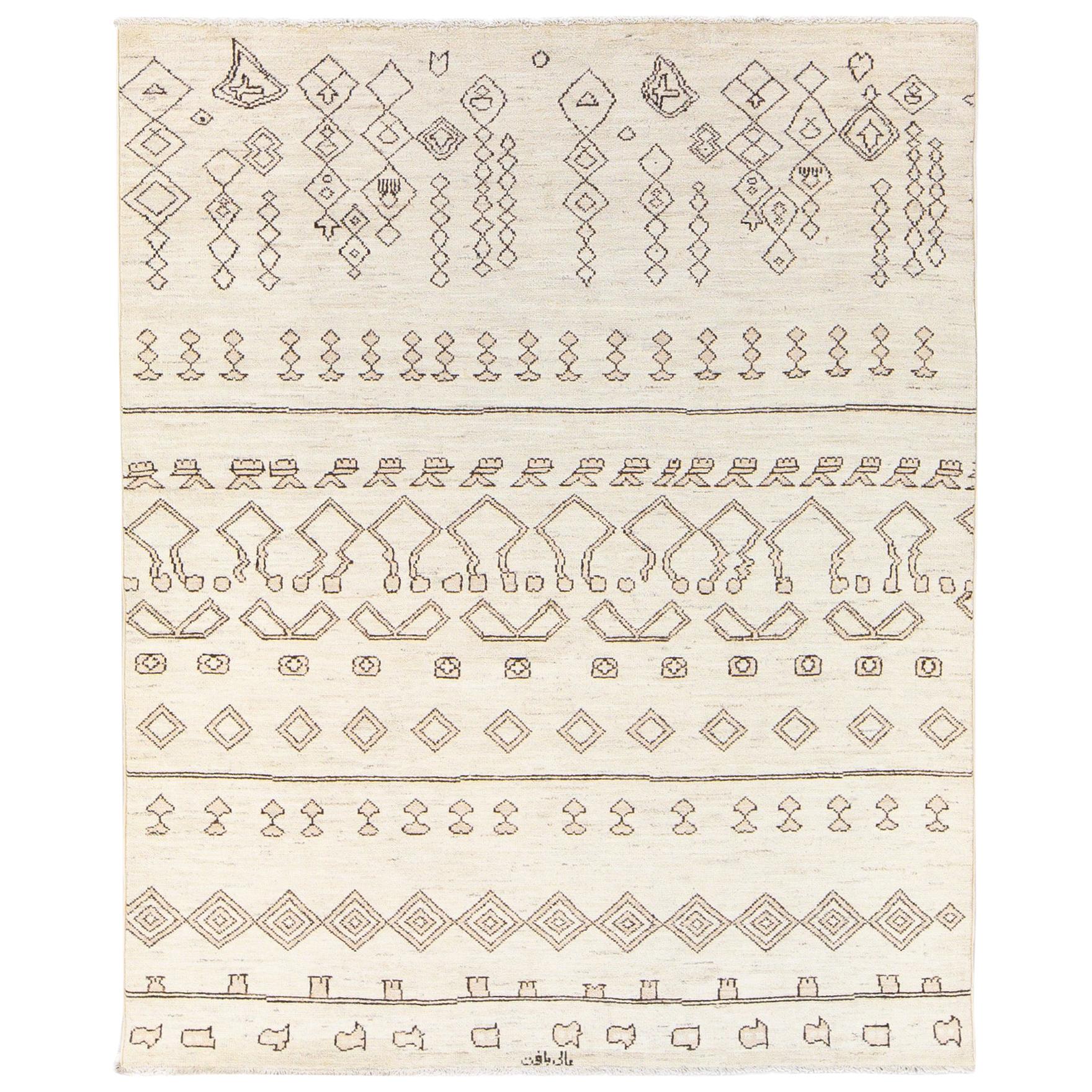 Modern Moroccan Style Handmade Boho Designed Beige Wool Rug For Sale at ...