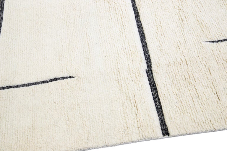 Modern Moroccan Style Ivory Handmade Geometric Wool Rug For Sale at 1stDibs