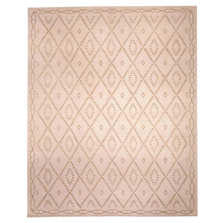 Modern Moroccan Tazo Design Beige Handmade Wool Rug by Doris Leslie ...