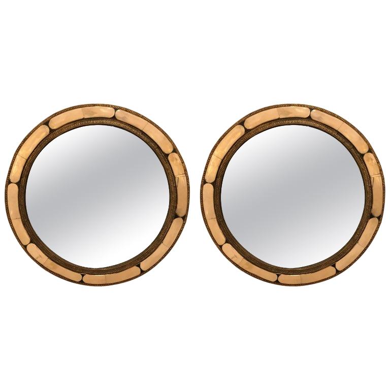 White Round Mirror in Hollywood Regency Style a Pair For Sale at 1stDibs