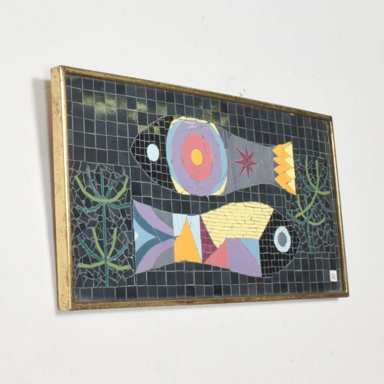 Modern Mosaic Glass Tiles Wall Art Fish signed "JK" Jennifer Kuhns at ...