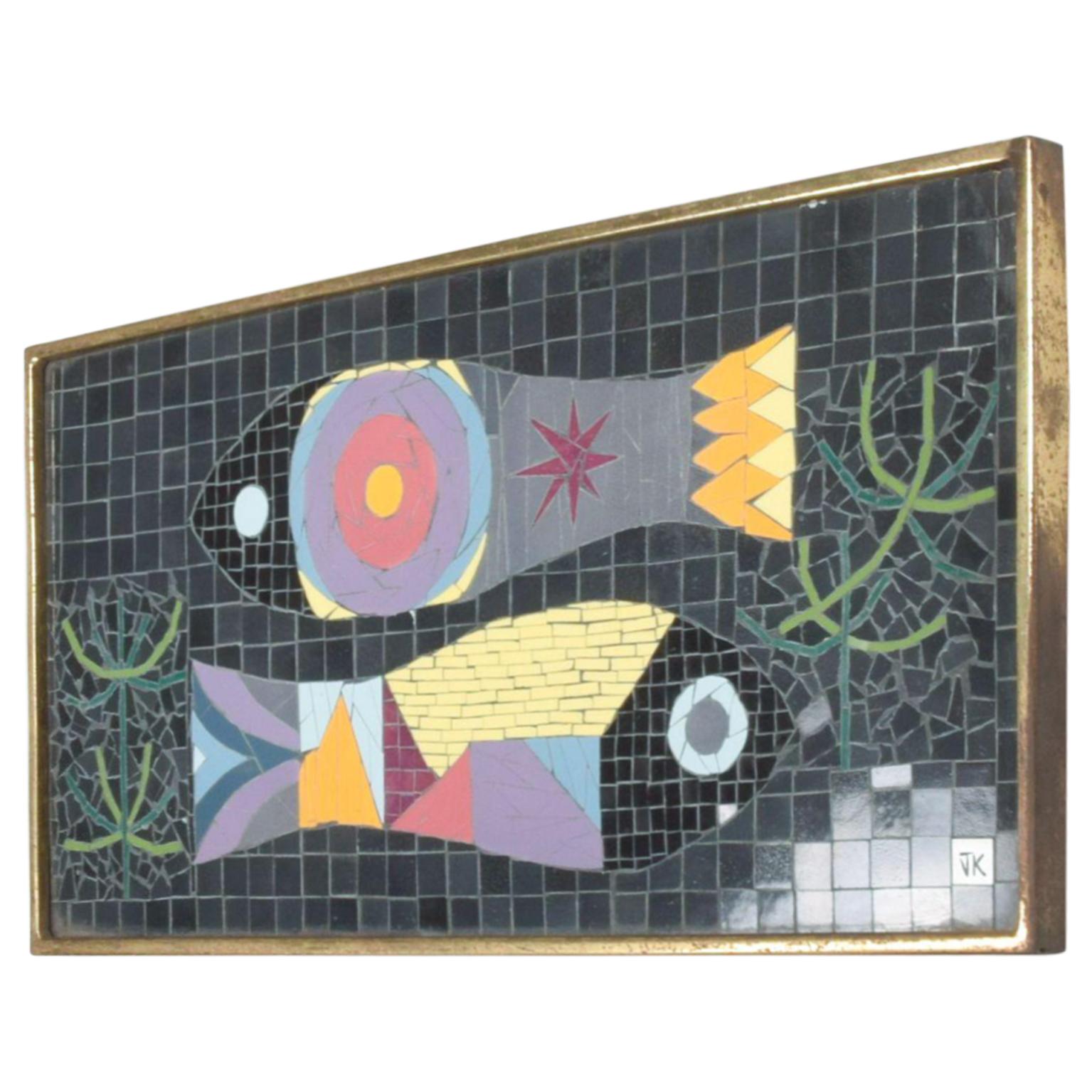 Modern Mosaic Glass Tiles Wall Art Fish signed "JK" Jennifer Kuhns at ...
