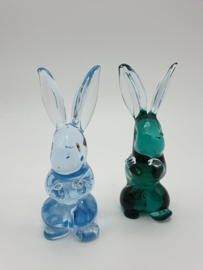 Modern Murano Glass Bunnies Pair by Cenedese, 1980s For Sale at 1stDibs
