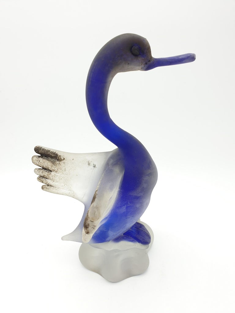 Modern Murano Glass Duck in Blue "Scavo" Finish by Gino Cenedese, Late ...