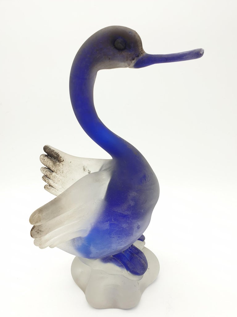 Modern Murano Glass Duck in Blue "Scavo" Finish by Gino Cenedese, Late ...
