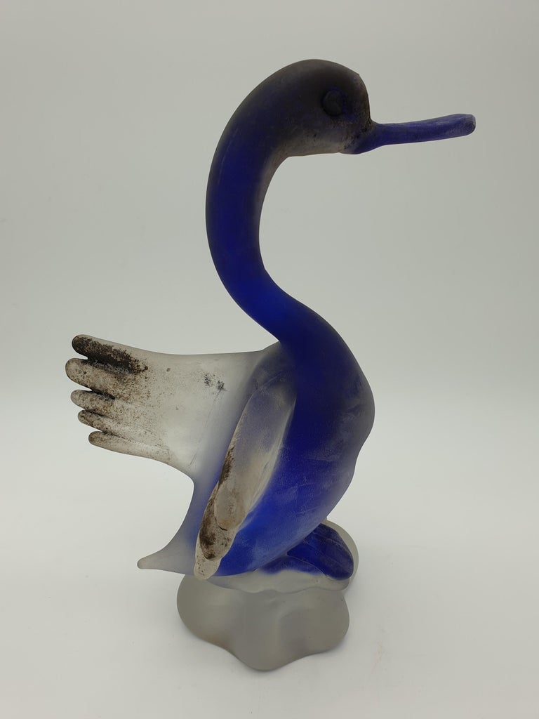 Modern Murano Glass Duck in Blue "Scavo" Finish by Gino Cenedese, Late ...