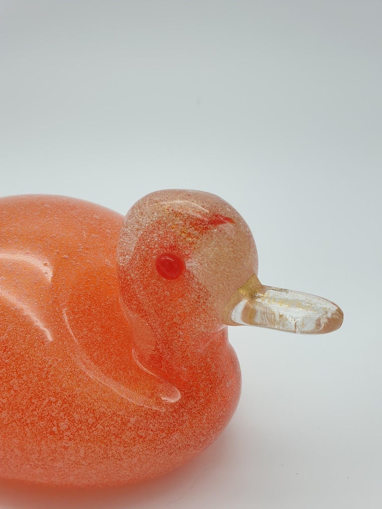 Modern Murano Glass "Pulegoso" Duck in Orange Color by Cenedese, 1990s ...