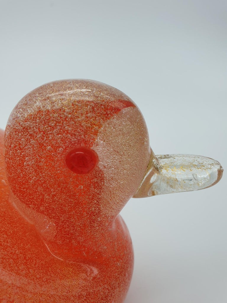 Modern Murano Glass "Pulegoso" Duck in Orange Color by Cenedese, 1990s ...