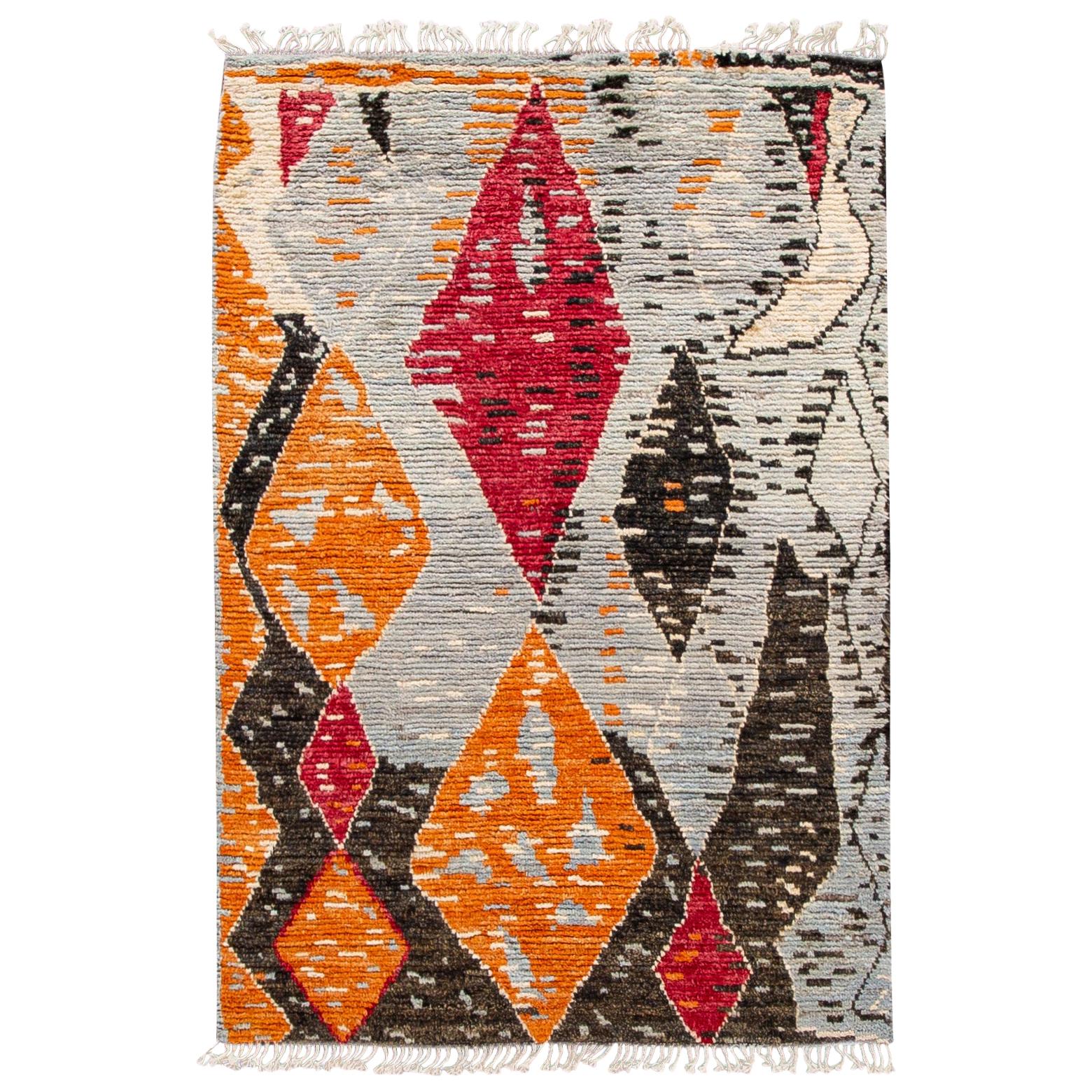 Modern Moroccan Style Handmade Charcoal Wool Rug With Geometric ...