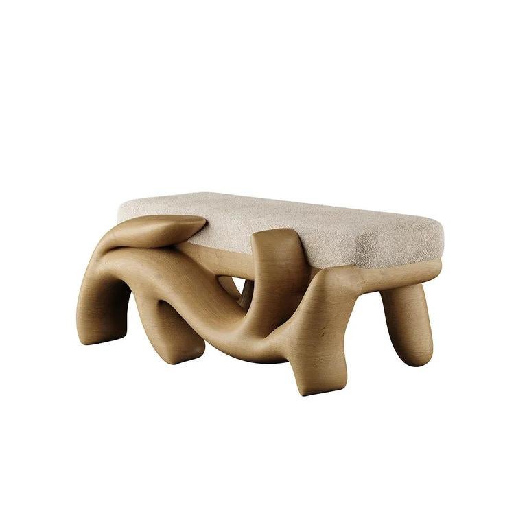 Organic Modern Bench Bouclé Upholstered Seat Organic Shape Base Ash ...