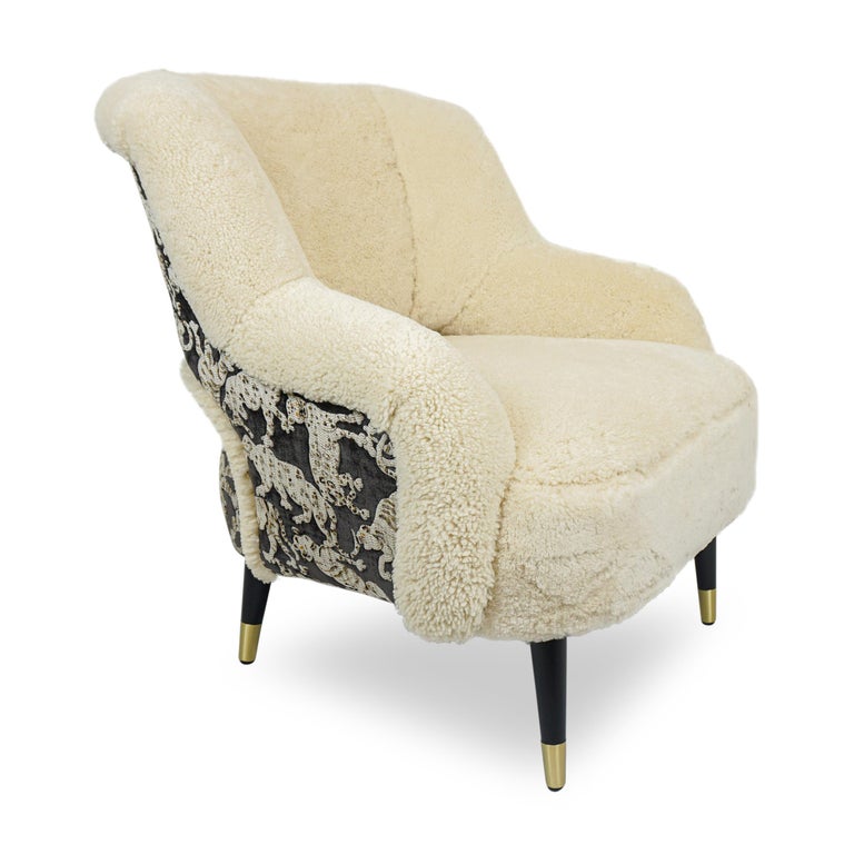 Modern Natural Shearling and Quilted Big Cat Print Club Chair with ...