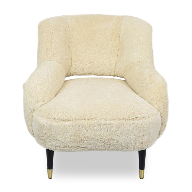 Modern Natural Shearling and Quilted Big Cat Print Club Chair with ...