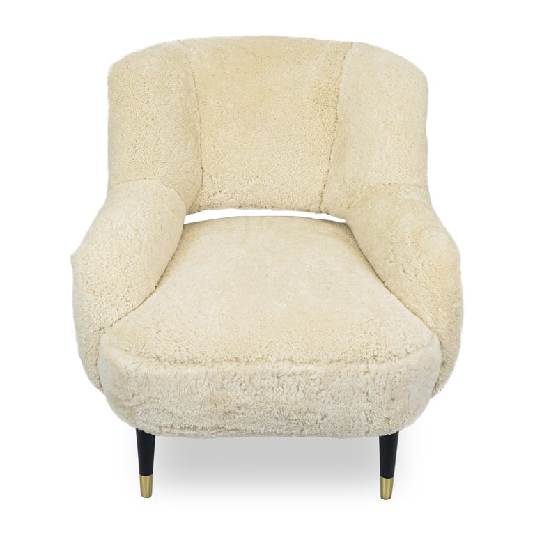 Modern Natural Shearling and Quilted Big Cat Print Club Chair with ...