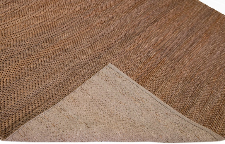 Modern Natural Texture Hand Woven Brown Jute and Cotton Area Rug For ...