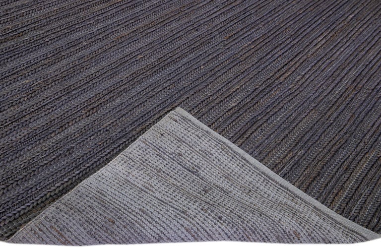 Modern Natural Texture Hand Woven Jute and Cotton Area Rug with Grey ...