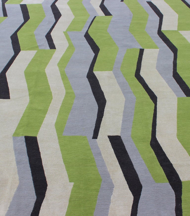 Modern Nepalese Wool and Silk Rug in Citron, Apple Green, Black, Gray ...