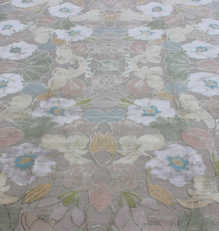 Modern Nepalese Wool and Silk Rug with Floral Design in Multi Colors ...