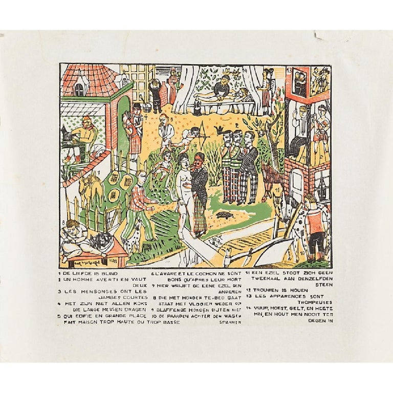 Modern Northern European Woodcut Print Flemish Proverbs ‘1934’ by ...
