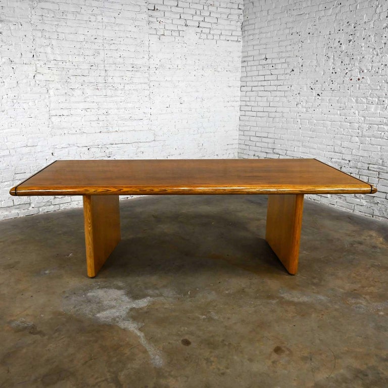 Modern Oak Large Trestle Style Dining or Conference Table Bullnose ...