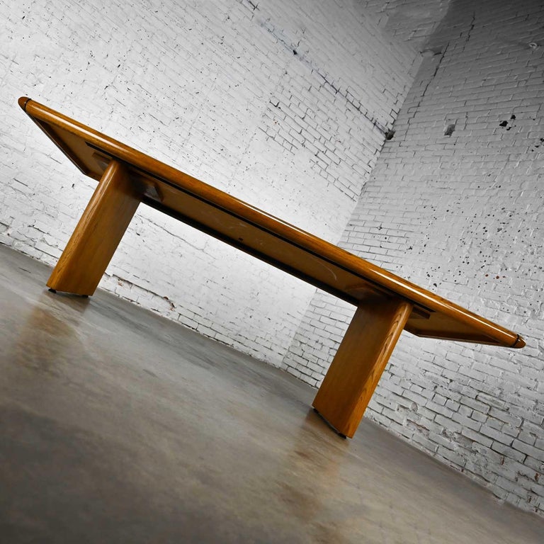 Modern Oak Large Trestle Style Dining or Conference Table Bullnose ...