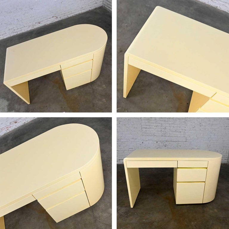 Modern off White Lacquered Desk Brass Details Style of Baughman or ...