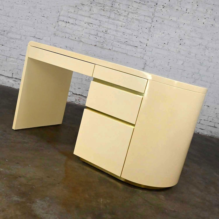 Modern off White Lacquered Desk Brass Details Style of Baughman or ...