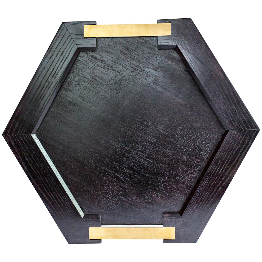 Modern Okuta Hex Serving Tray in Beech, Leather and Brass by Miminat ...