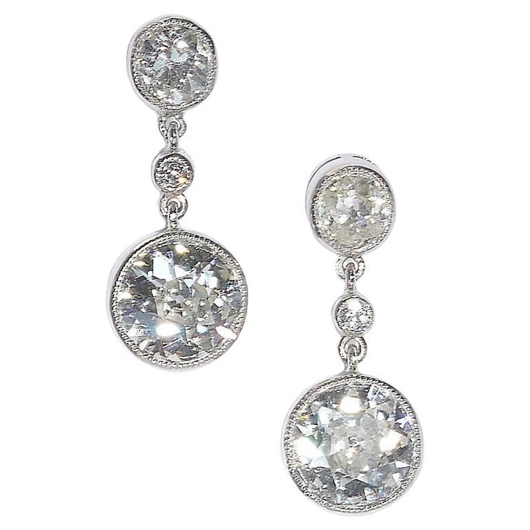 Modern Old-Cut Diamond and Platinum Rub Over Drop Earrings, 2.36 Carat ...
