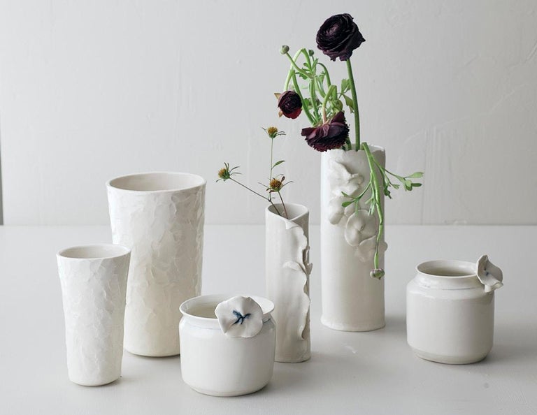 Modern One of a Kind Porcelain Vase with Flower Detail For Sale at 1stDibs