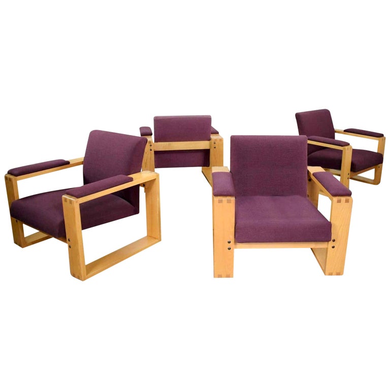 Modern Open Frame Club Chairs with Floating Seat in Oak and Aubergine ...
