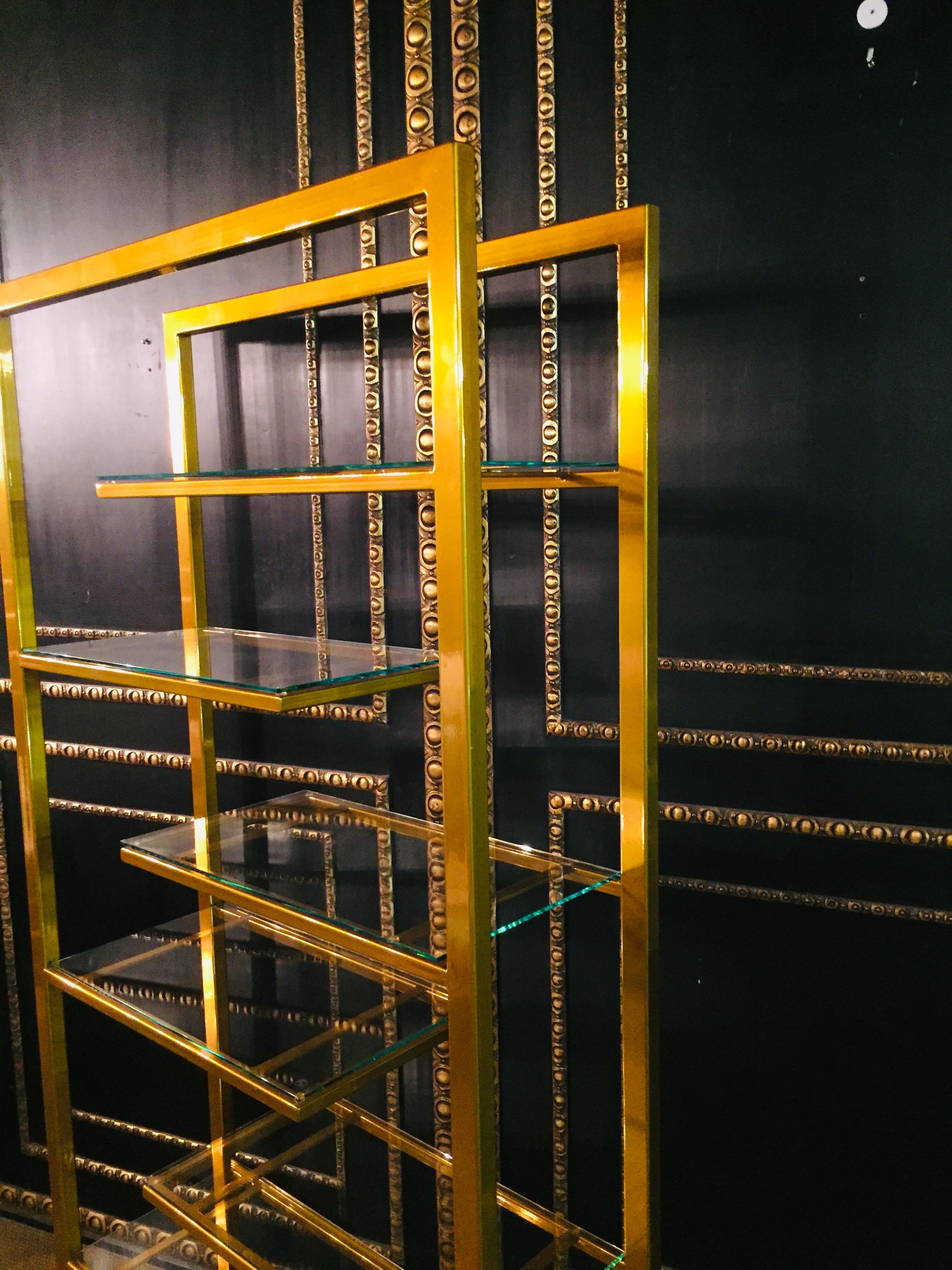 Modern Open Vitrine-Shelf with 6 Glass Shelves Gold-Plated Made in ...