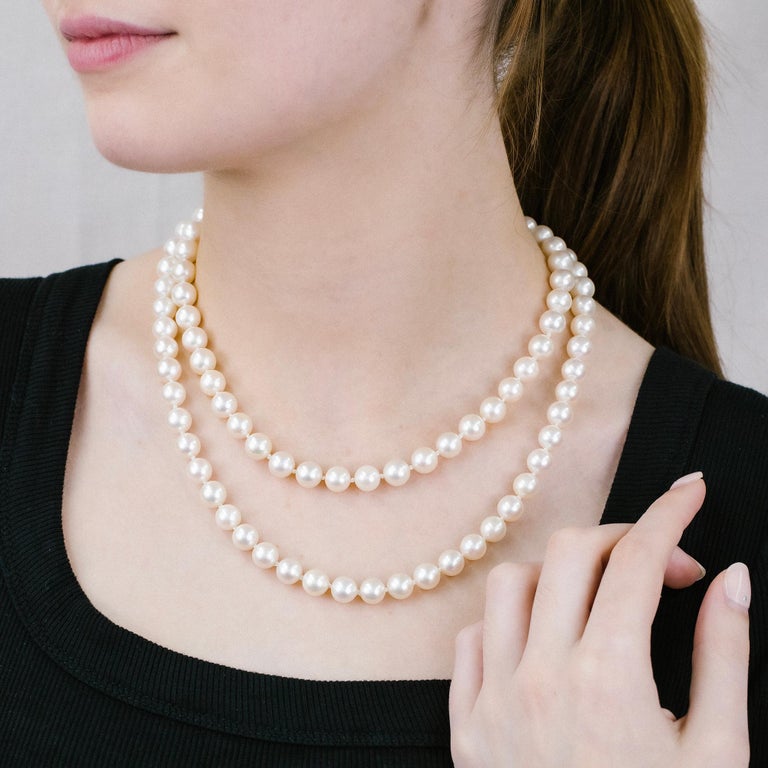 Modern Opera Length Cultured Pearl and Diamond Necklace, circa 1990s ...