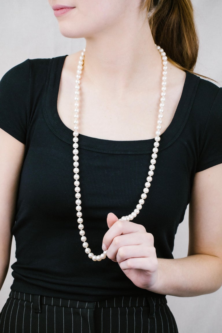 Modern Opera Length Cultured Pearl and Diamond Necklace, circa 1990s ...