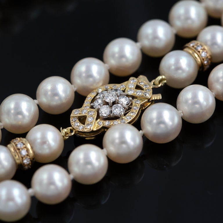 Modern Opera Length Cultured Pearl and Diamond Necklace, circa 1990s ...