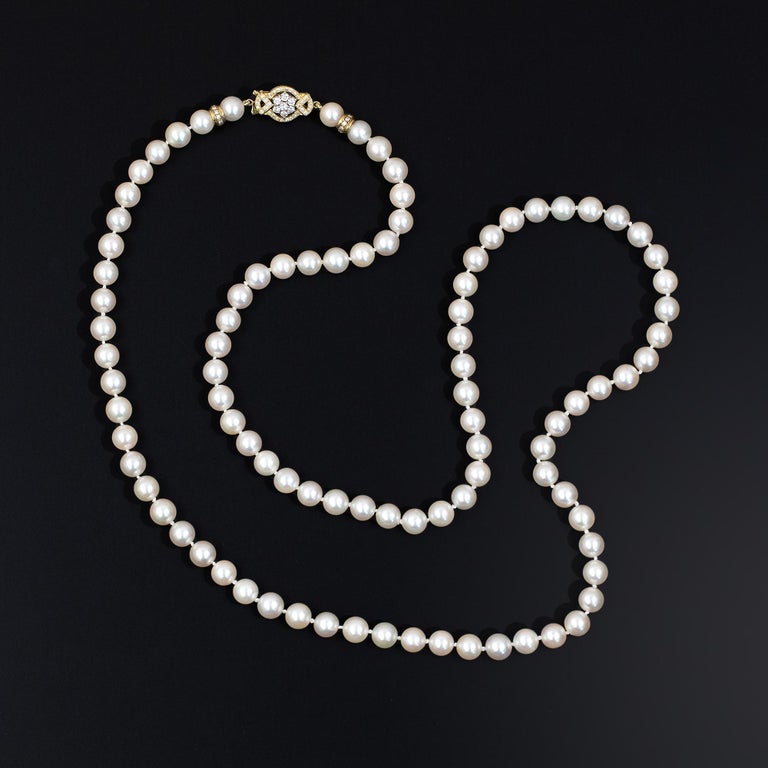 Modern Opera Length Cultured Pearl and Diamond Necklace, circa 1990s ...
